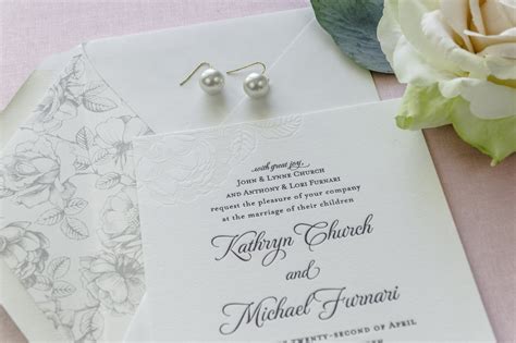 Elegant Floral Letterpress Wedding Invitations Miami Florida Wedding