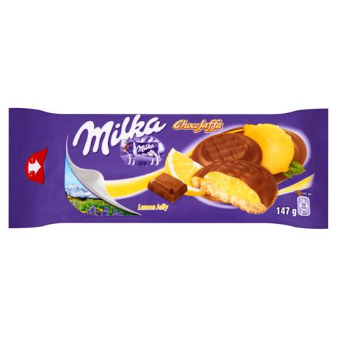 Milka ChocoJaffa Biszkopty z galaretką o smaku cytrynowym w czekoladzie z alpejskiego mleka