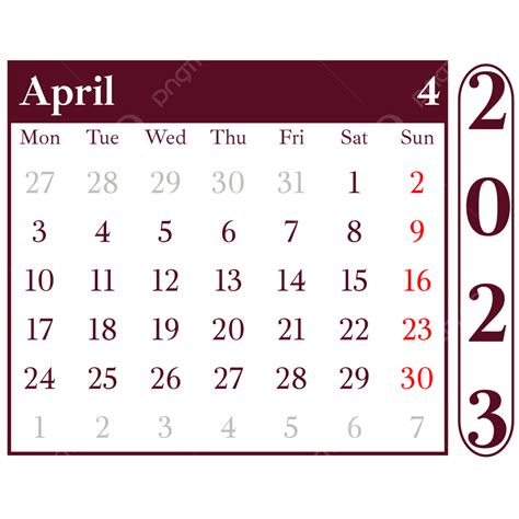 Simple Style Chocolate Cosmos April 2023 Calendar Monthly April 2023