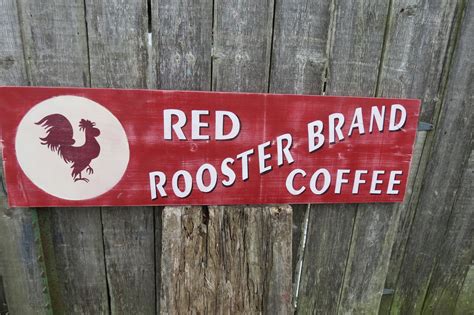 Red Rooster Brand Coffee Wood Sign Hand Painted Coffee Sign Etsy