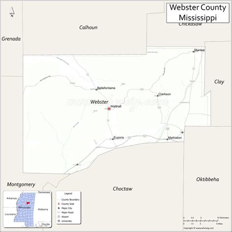 Map Of Webster County Mississippi Showing Cities Highways And Important