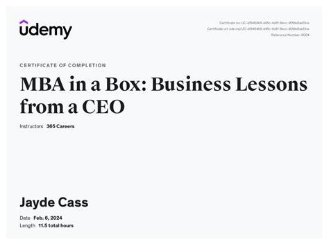 Udemy Course Completion Certificate Jayde Cass