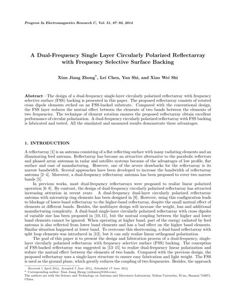 Pdf A Dual Frequency Single Layer Circularly Polarized Reflectarray With Frequency Selective