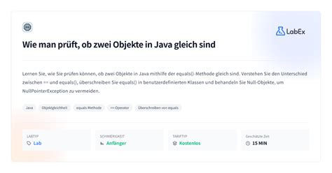 Wie Man Prüft Ob Zwei Objekte In Java Gleich Sind Labex