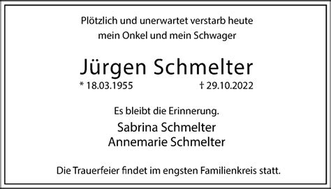 Traueranzeigen Von Jürgen Schmelter Trauer In Nrw De