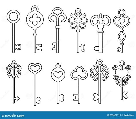 Ancient Key Set Old Antique Keys Vector Line Editable Outline Stroke