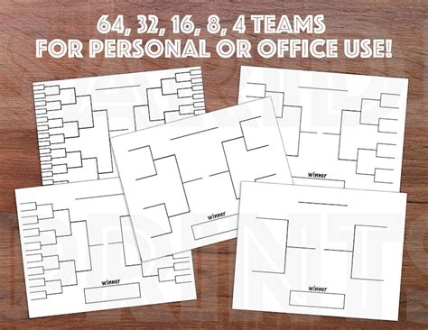 Tournament Bracket Templates Sports Bracket Printable Set Teams Bundle Single