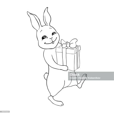 총구가 보이는 귀 앞에 흰색 배경에 앉아 위치 윤곽에 토끼 클로즈업 가축우리에 대한 스톡 벡터 아트 및 기타 이미지 가축우리