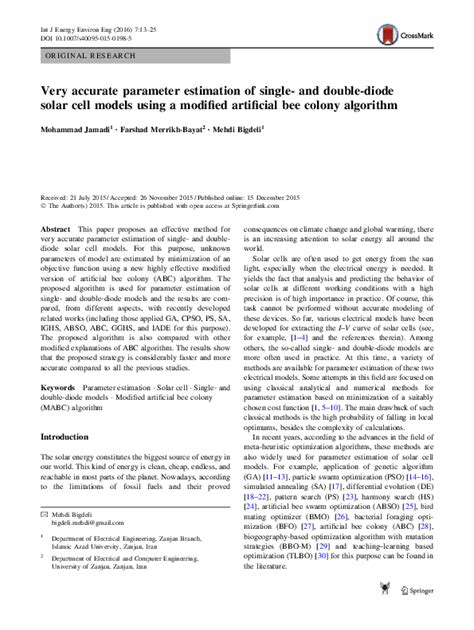 Pdf Very Accurate Parameter Estimation Of Single And Double Diode Solar Cell Models Using A