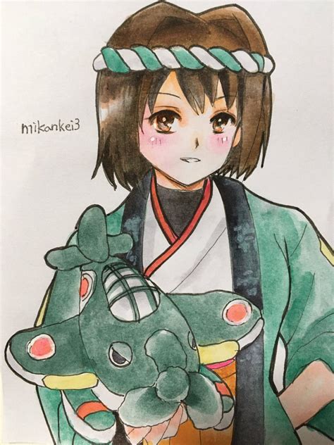 艦これ「艦これ、航空戦艦、日向 改です。「特別な瑞雲瑞ぐるみをあげよう。」艦これ版」みかんケイのイラスト