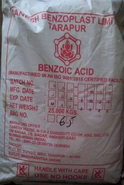 Powder Benzoic Acid For Food Pharma Industrial Packaging Type Bag