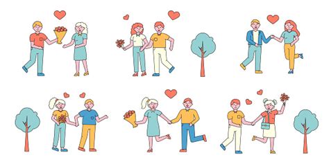 로맨틱 한 커플 플랫 Charers 세트입니다 공원 만화 일러스트 컬렉션에서 사랑 회의에 있는 사람들 개체 그룹에 대한 스톡 벡터 아트 및 기타 이미지 Istock