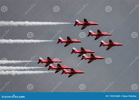 Royal Air Force RAF Red Arrows Formation Aerobatic Display Team Flying British Aerospace Hawk T