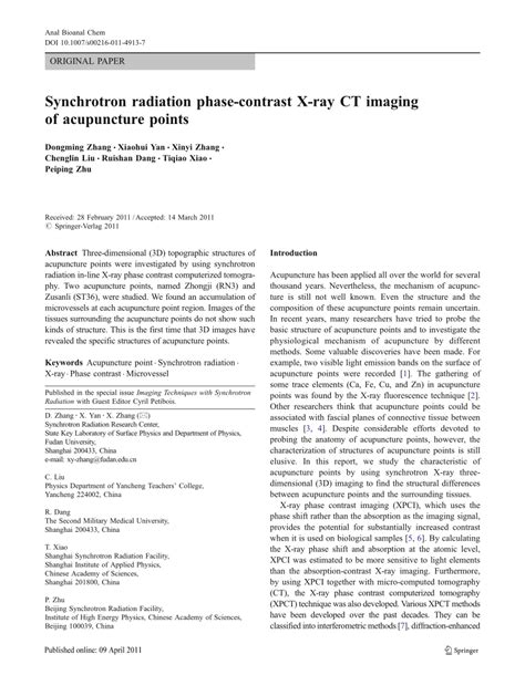 PDF Synchrotron Radiation Phase Contrast X Ray CT Imaging Of Acupuncture Points ResearchGate