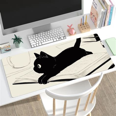 แผ่นรองเม้าส์สปีด เย็บขอบอย่างดี ขนาดใหญ่มาก Black Cat Mouse Pad