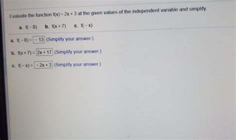 solved evaluate the function f x 2x 3 at the given