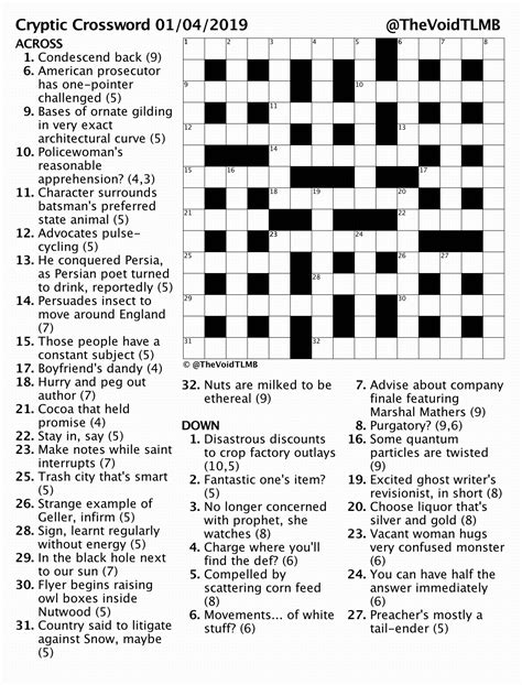 Cryptic Crossword April 2019 TLMB