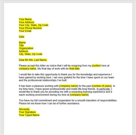 Resignation Letter Template Resignation Letter Resignation Template