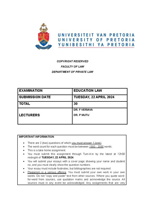 Onr 420 Assignment 2024 1 Copyright Reserved Faculty Of Law Department Of Private Law