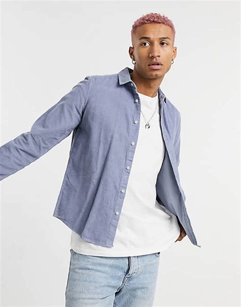Asos Design Chemise Coupe Classique En Velours Côtelé Bleu Asos