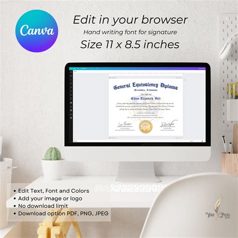 Ged Diploma With Gold Seal Design Editable Canva Graduation