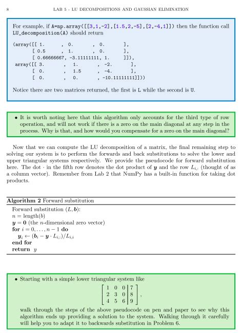 Solved Lab Lu Decompositions And Gaussian Elimination Chegg