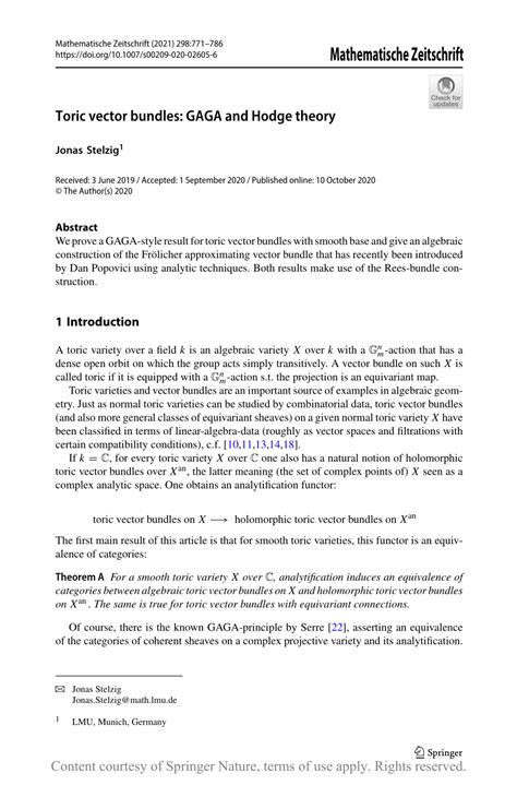 Pdf Toric Vector Bundles Gaga And Hodge Theory