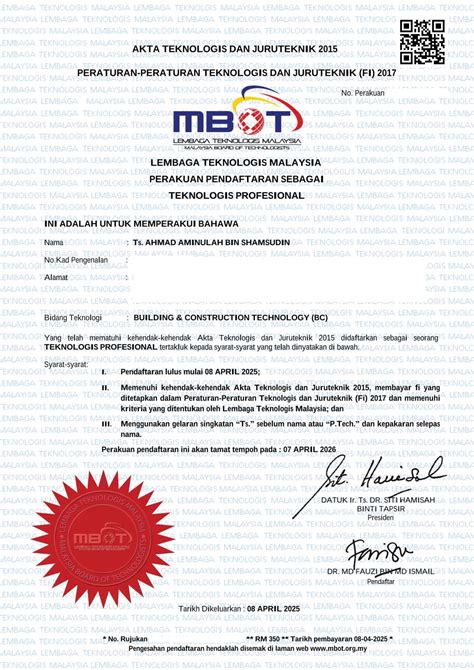 Alhamdulillah Officially Registered As A Professional Technologist