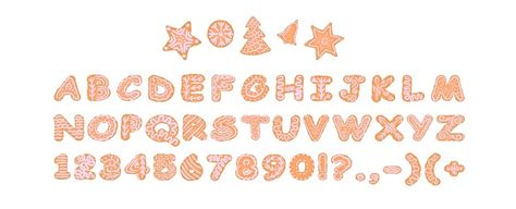 알파벳 문자와 숫자의 세트는 아이싱 축제 크리스마스 진저 브레드 쿠키 케이크를 상징합니다 흰색에 고립 된 재미있는 만화 글꼴 벡터 일러스트 레이션 숫자에 대한 스톡 벡터