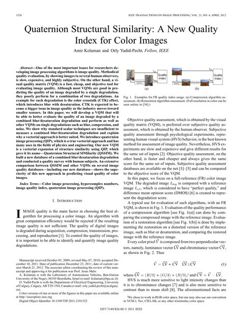 Pdf Quaternion Structural Similarity A New Quality Index For Color Images