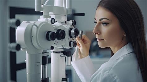 Premium Ai Image Female Ophthalmologist Using Apparatus Eye Cataract Examination Generative Ai