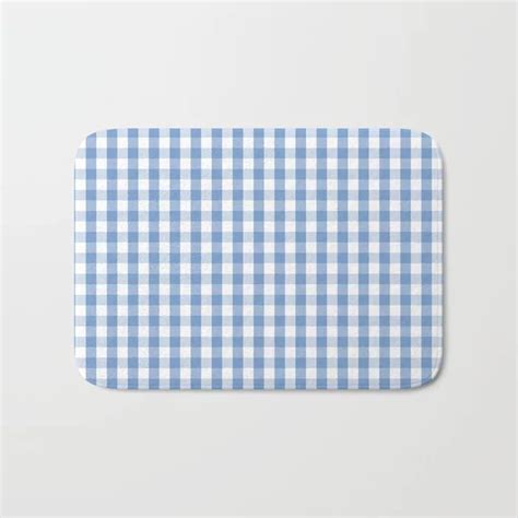 Classic Pale Blue Pastel Gingham Check Bath Mat By PodArtist Washable Bath Mat Patterned Bath