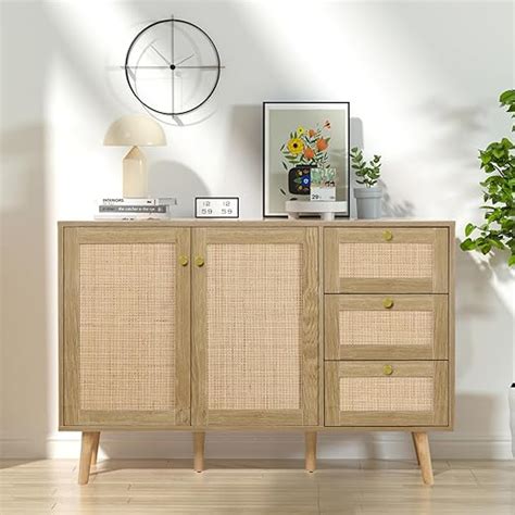 Anmytek Sideboard Kommode Mit 3 Schubladen 2 Rattan Türen Und Viel
