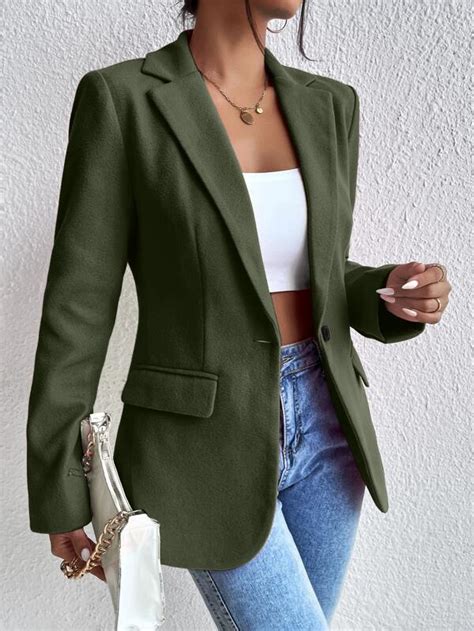 Shein Privé Lapel Collar Flap Detail Single Button Blazer Shein Uk