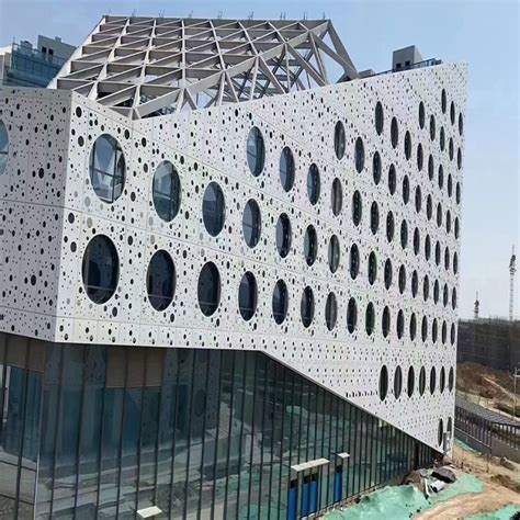 Stone Effect Facade Curtain Wall Perforated Panel Metal Cladding