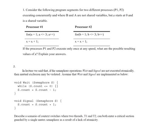 Solved 1 Consider The Following Program Segments For Two