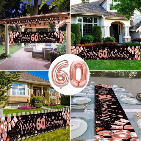 Specool 60th Birthday Decorations Women Lady Black Rose Gold Theme