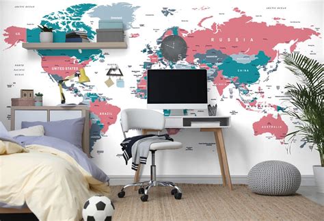 Papier Peint Carte Du Monde Avec Une Touche Pastel Dovido Sk