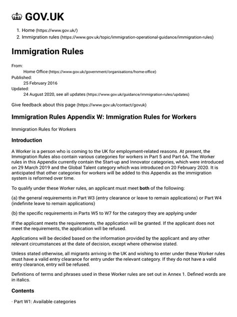 Immigration Rules Appendix W Immigration Rules For Workers