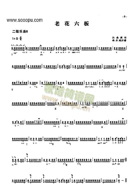 二级乐曲《老花六板》 民乐类 琵琶 歌谱简谱网