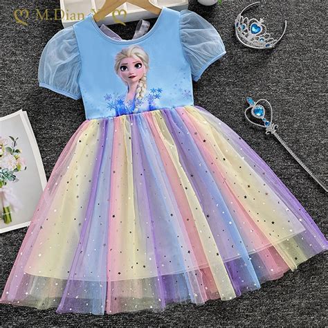 여아용 여름 드레스 겨울왕국 엘사 안나 공주 생일 의상 귀여운 한국 메쉬 유아 어린이 옷 Aliexpress