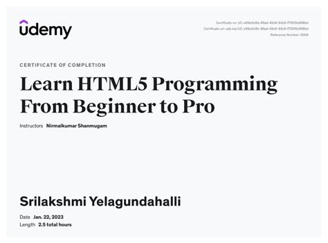 Srilakshmi Yelagundahalli On Linkedin Udemy Course Completion Certificate