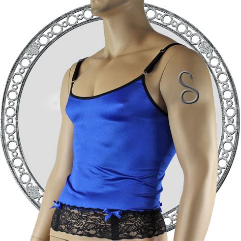 Mens Camisole Bustier Garter Top With Detachable Garters Blue Etsy
