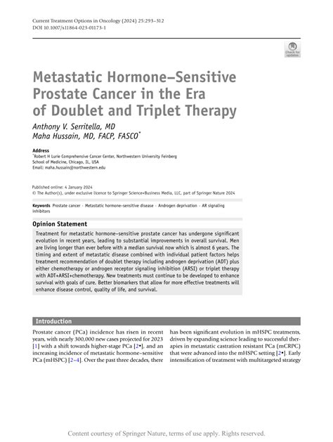 Metastatic Hormonesensitive Prostate Cancer In The Era Of Doublet And