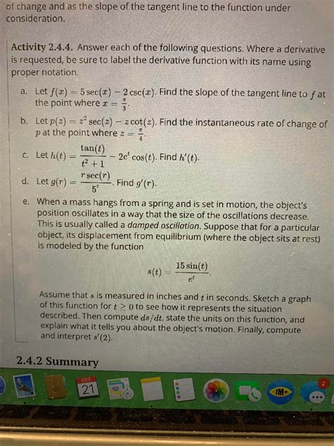 Solved Of Change And As The Slope Of The Tangent Line To The Chegg