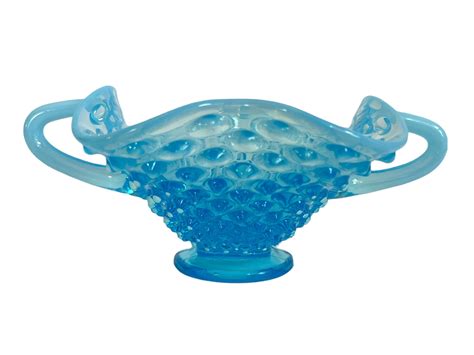 Vintage Fenton Blue Opalescent 6 Handled Bon Bon Art Glass Bowl Dish