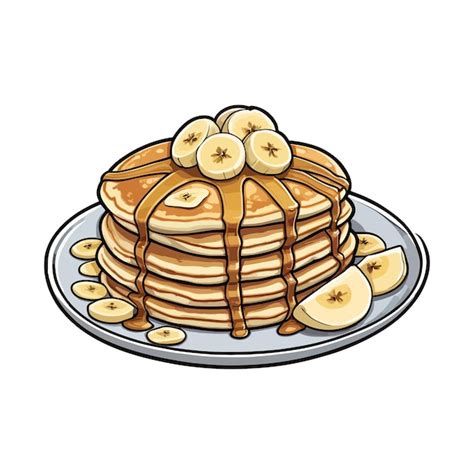 Premium Vector Banana Pancakes Cartoon Sticker Style Vector Illustration