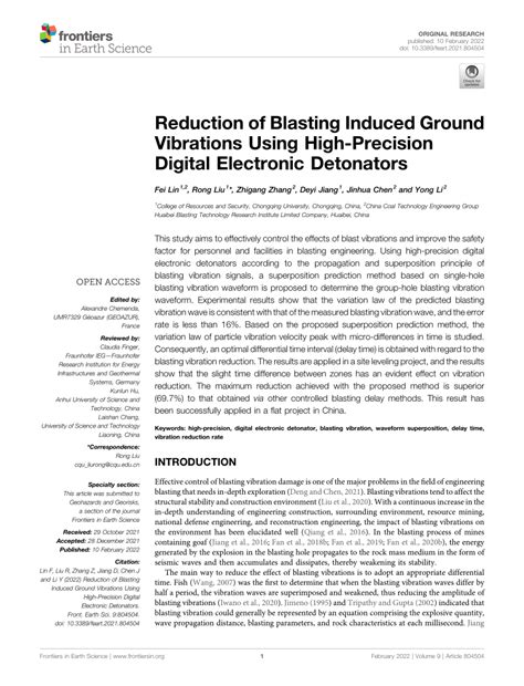 Pdf Reduction Of Blasting Induced Ground Vibrations Using High