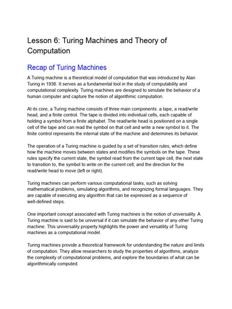 Lesson 6 Turing Machines And Theory Of Computation Pdf Computational Complexity Theory