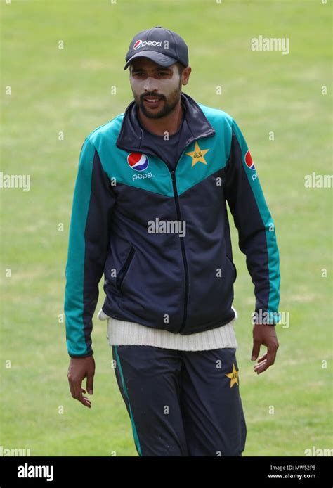 Pakistans Mohammad Amir Jokes With Teammates During A Nets Session At Headingley Leeds Stock